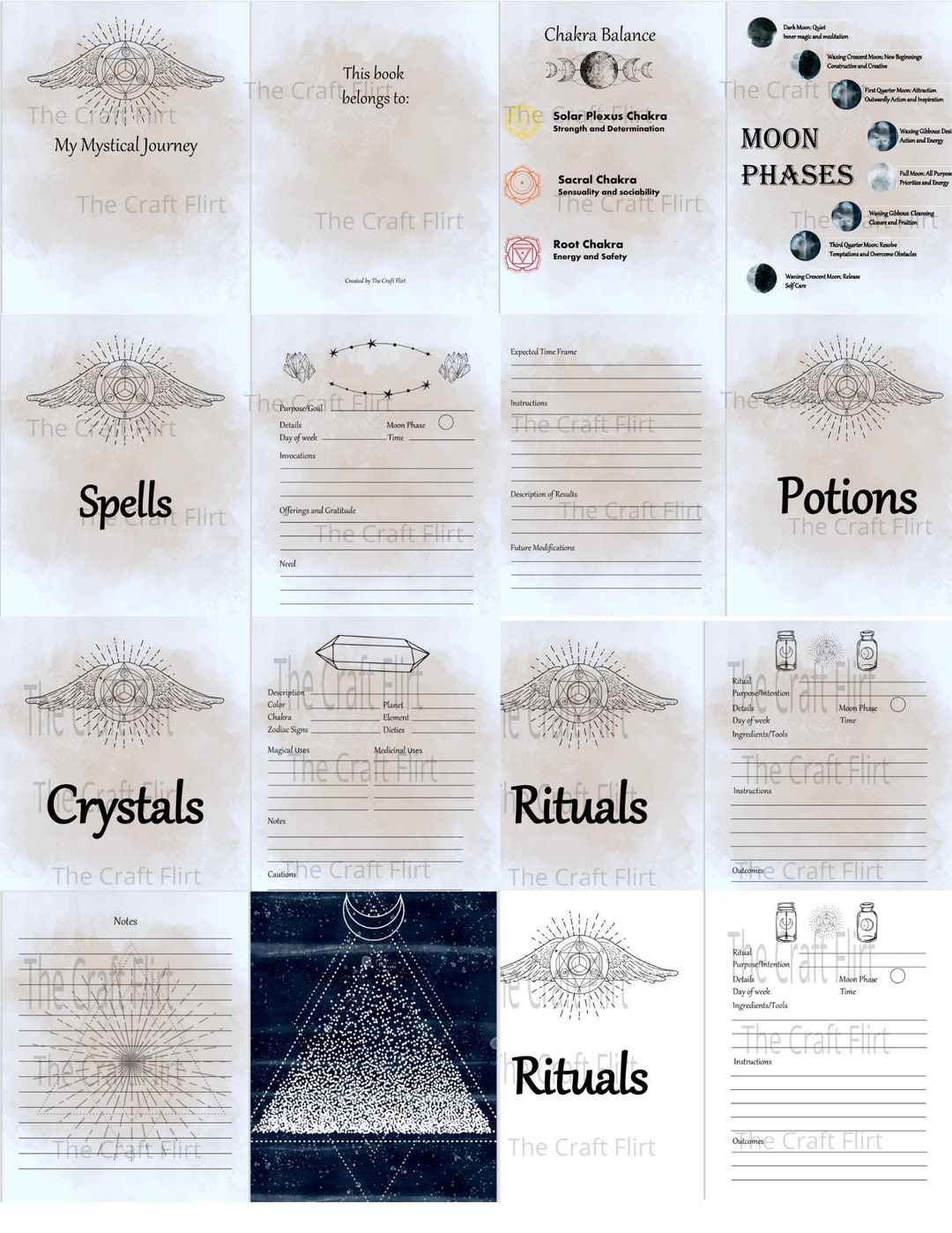 Digital or Printable Blank Spell Book, Wicca, Magic, Witchcraft, Pagan ...