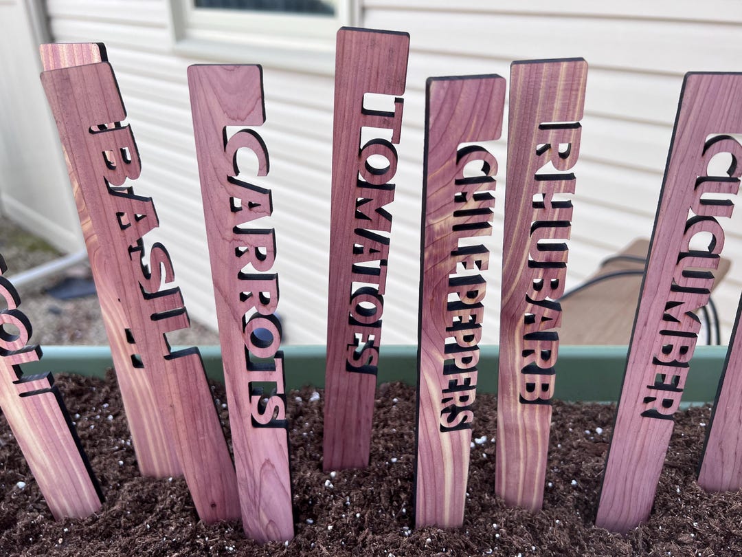 Custom 12” Cedar Garden Stakes, Customizable Vegetable Garden Markers ...