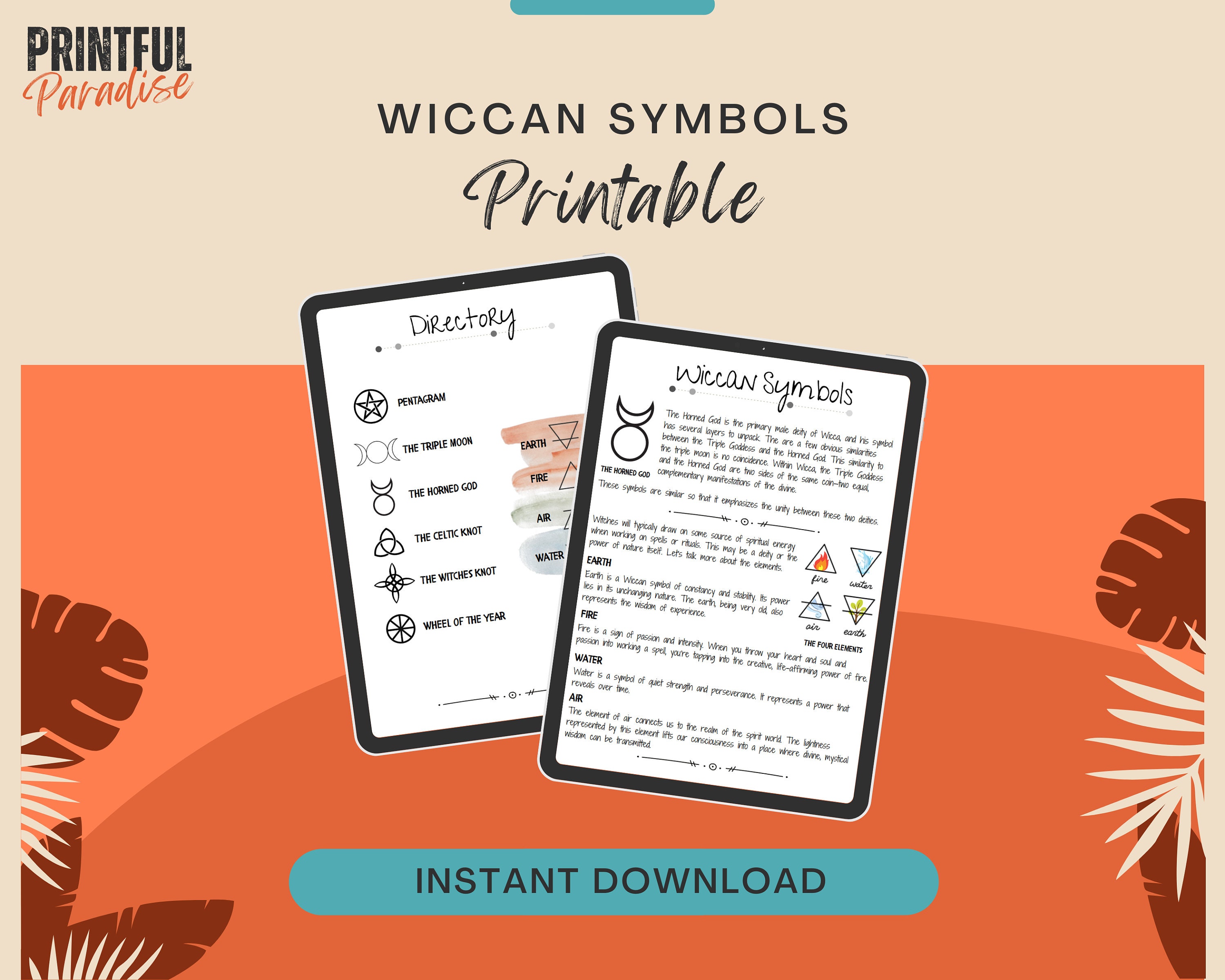 Wiccan Symbols Printable PDF: Grimoire, Pentagram, Triple Moon, Horned ...