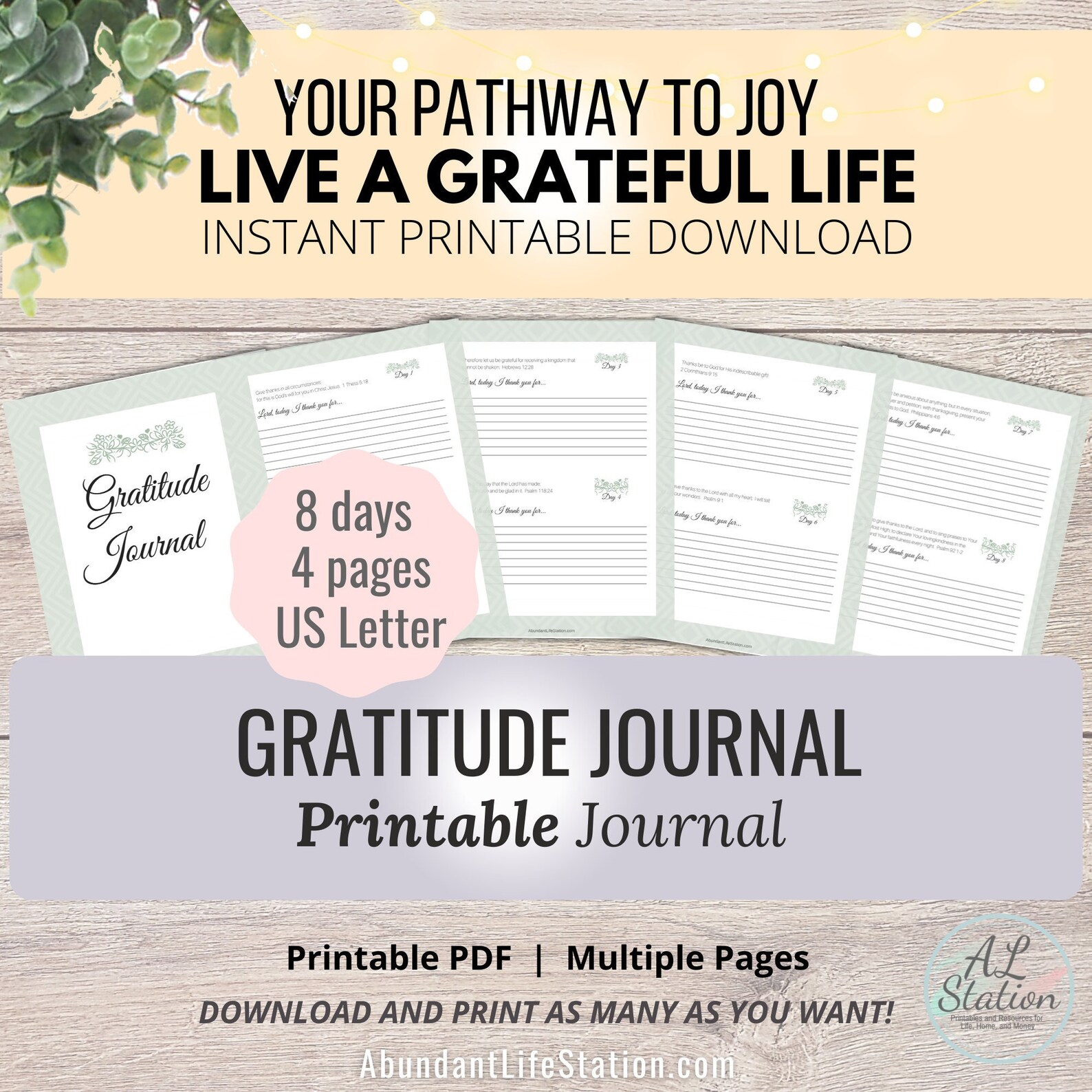 Gratitude Journal Printable PDF 8x11 Size, Digital Download, Daily ...