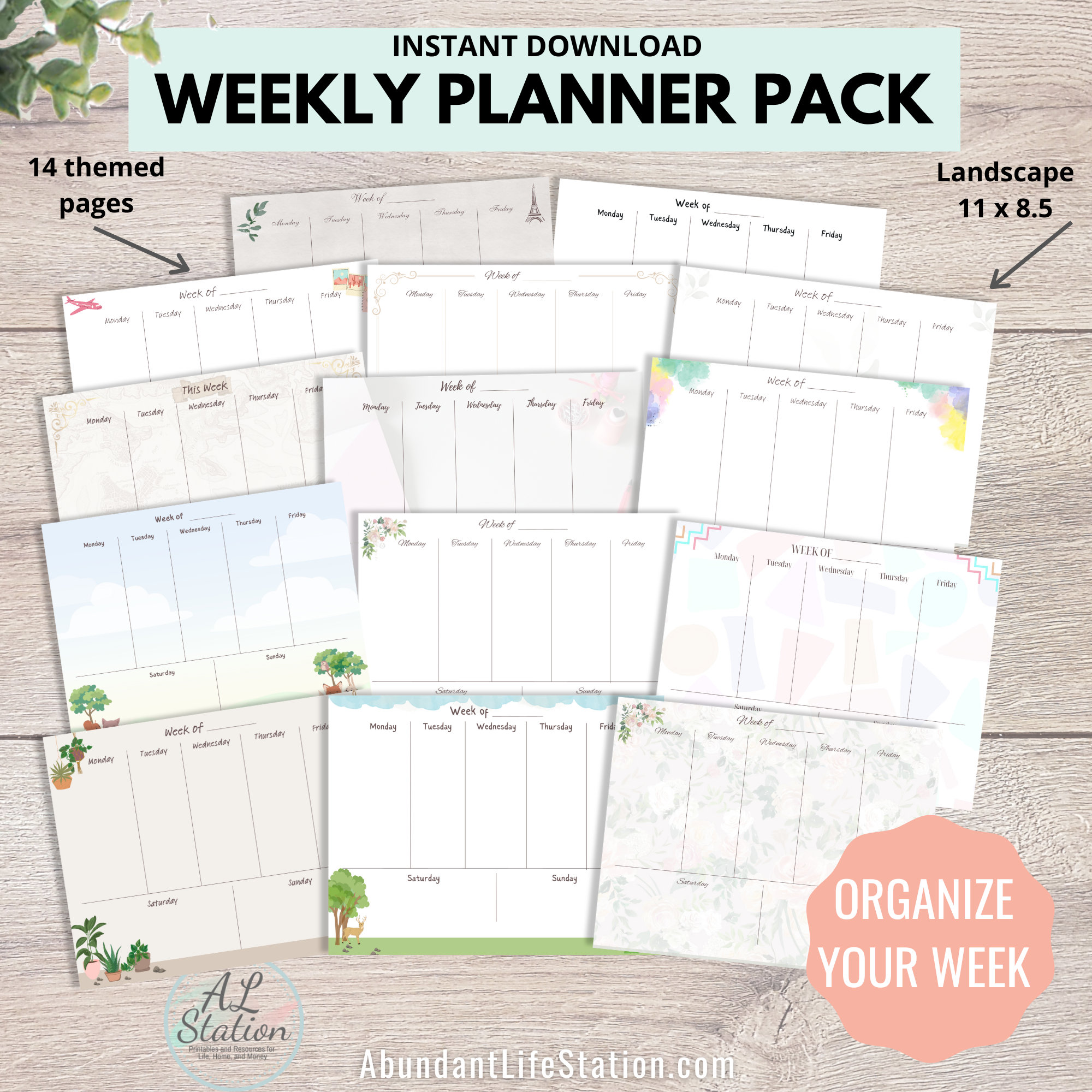 Weekly Planner Printable Landscape Week at a Glance Weekly - Etsy