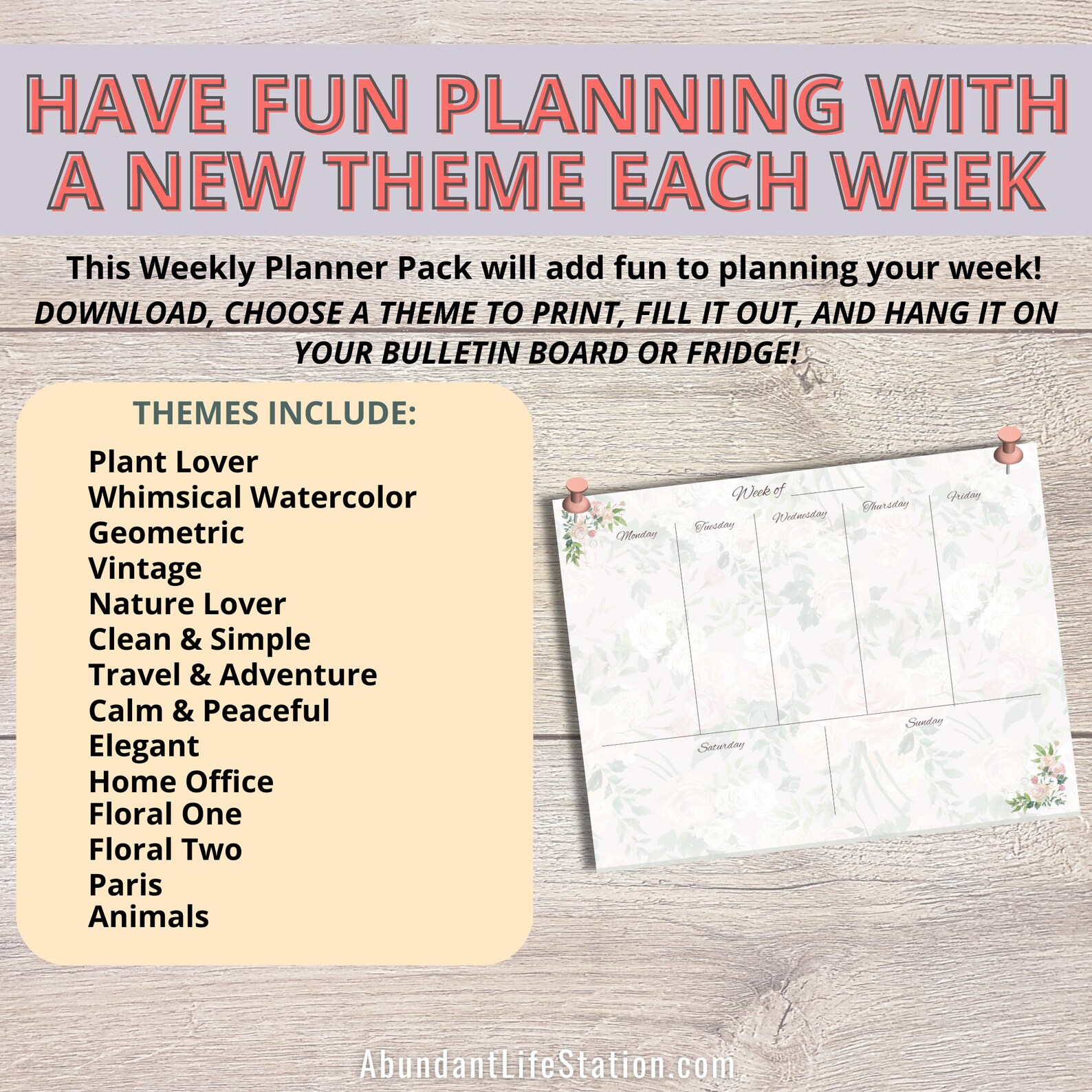 Weekly Planner Printable, Landscape, Week at a Glance, Weekly Agenda ...
