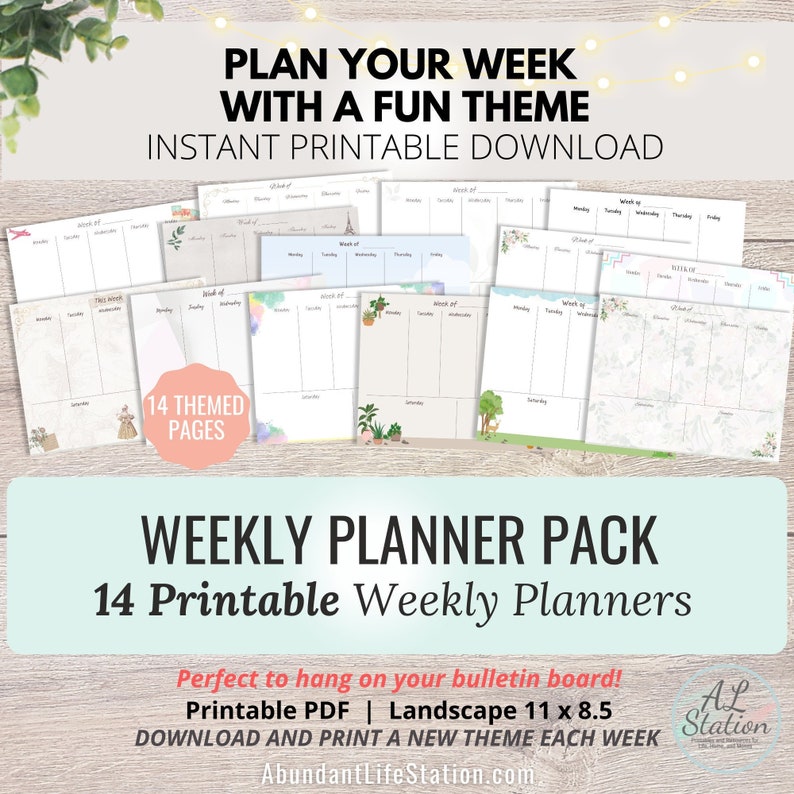 Weekly Planner Printable, Landscape, Week at a Glance, Weekly Agenda ...