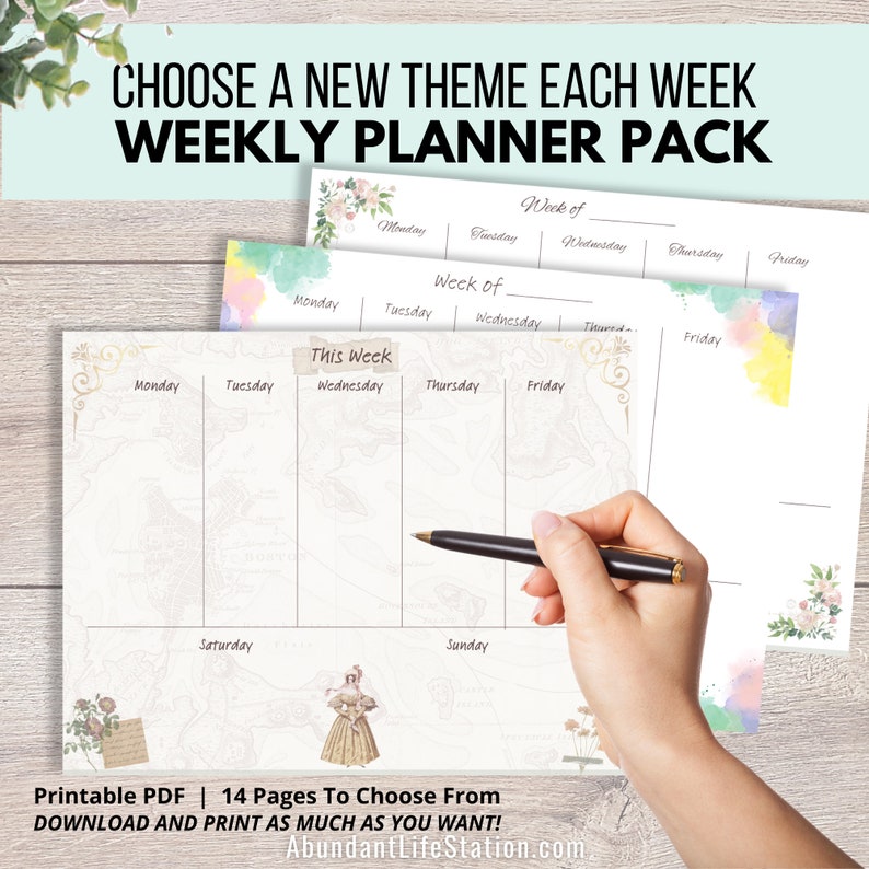 Weekly Planner Printable, Landscape, Week at a Glance, Weekly Agenda ...