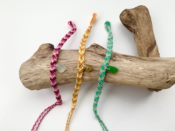 Thread bracelet with sea glass charm | Etsy