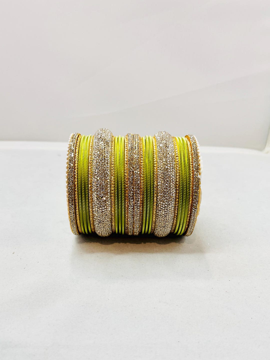 Silver & Light Green Color Bangles - Etsy