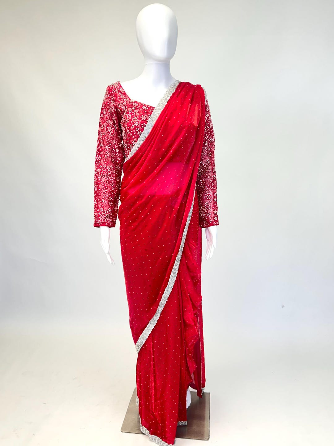Scarlet Red Readymade Saree - Etsy