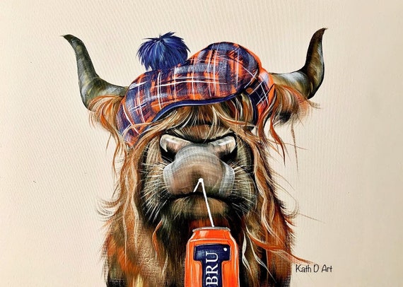 Irn Bru Highland Cow Mounted Print Highland Cow Art Tartan - Etsy UK
