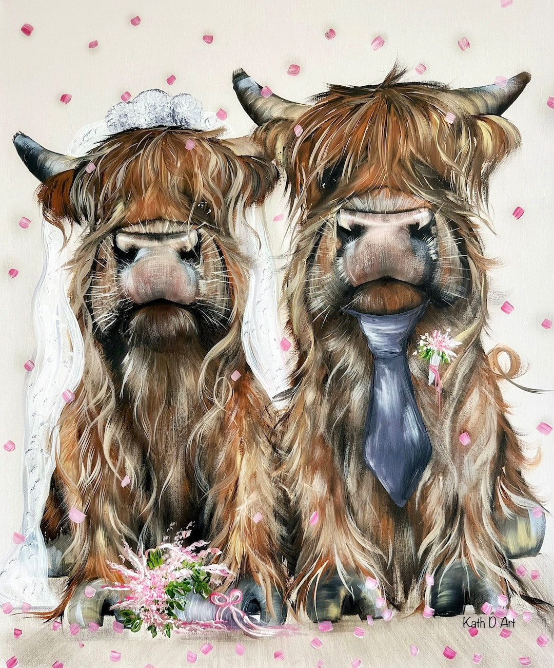 Highland Cow Wedding Couple Mounted Print, Wedding Gift, Highland Cow ...