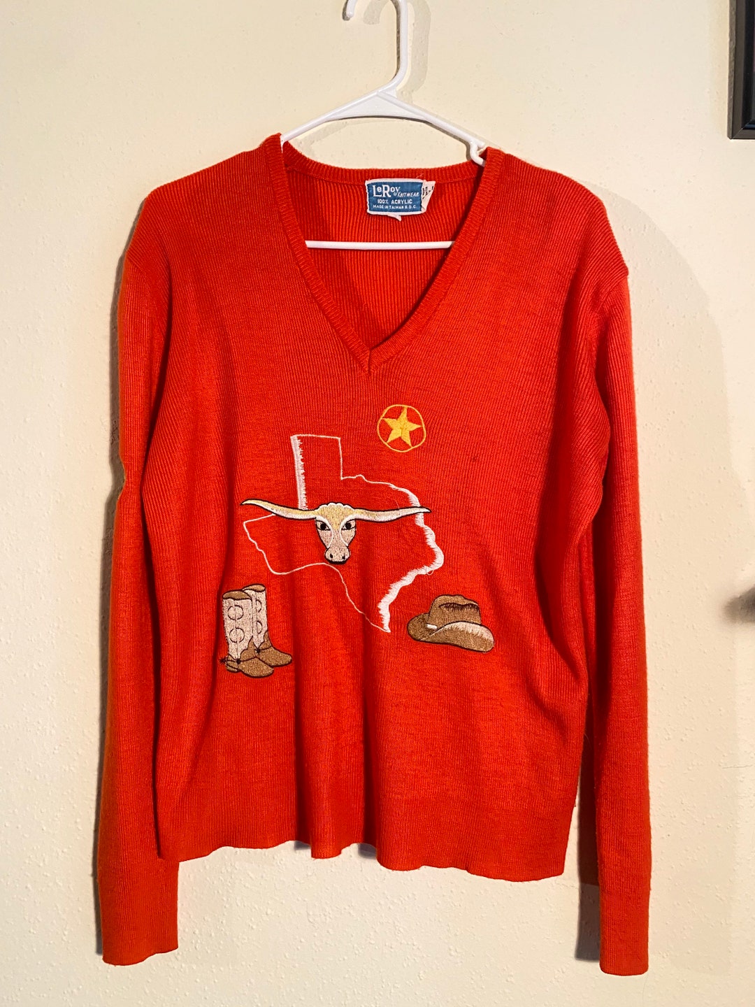 70s Leroy Knitwear/ Vintage Texas Sweater - Etsy