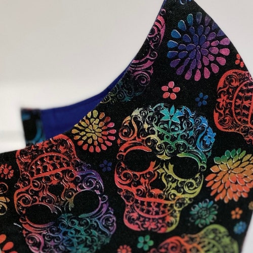 Rainbow Sugar Skull Face Mask Day of the Dead Face Mask - Etsy