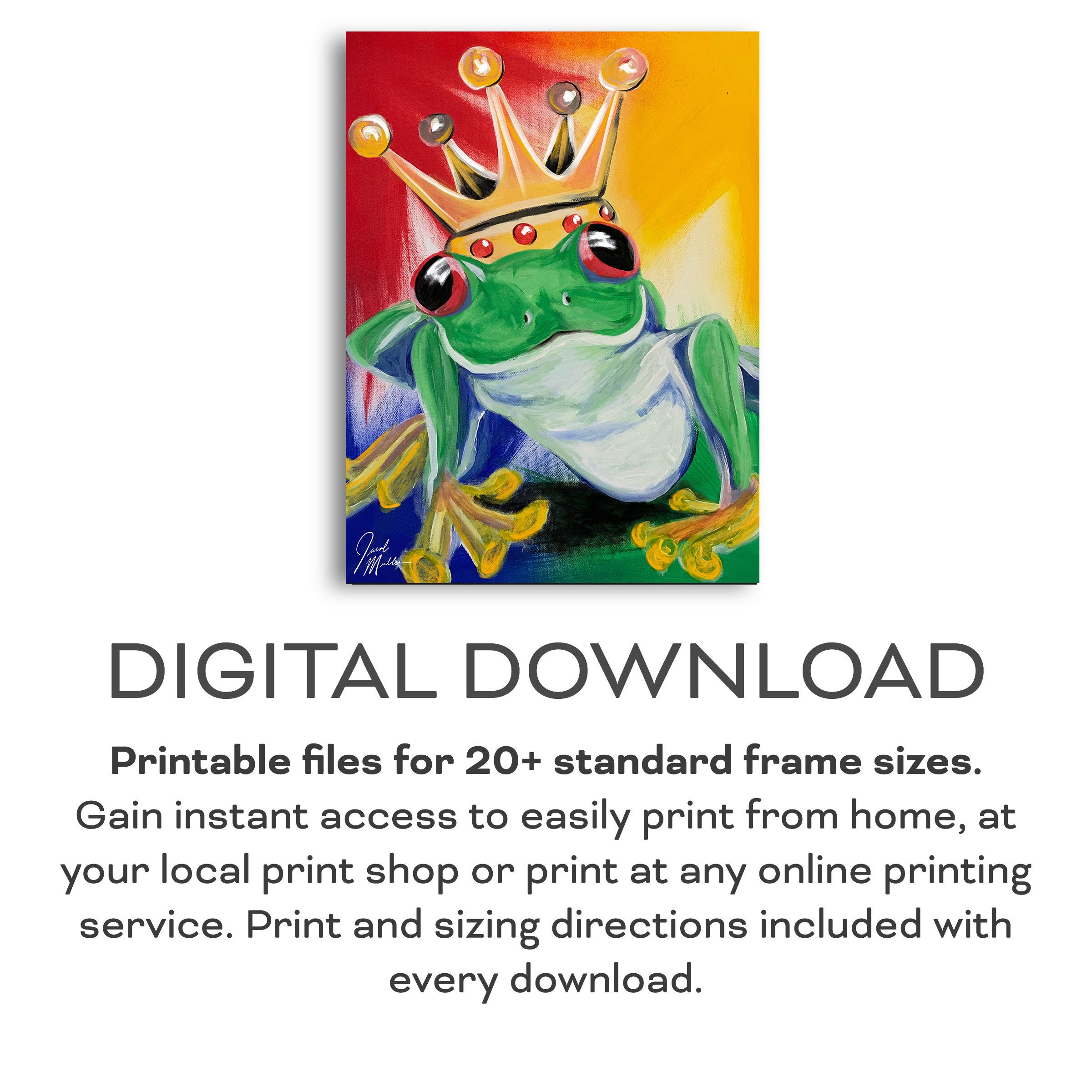 Green Tree Frog Wall Art Print Abstract King Frog Painting Home or ...