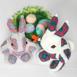 Henry the Rabbit With African Flowers Crochet Pattern as PDF GERMAN - Etsy