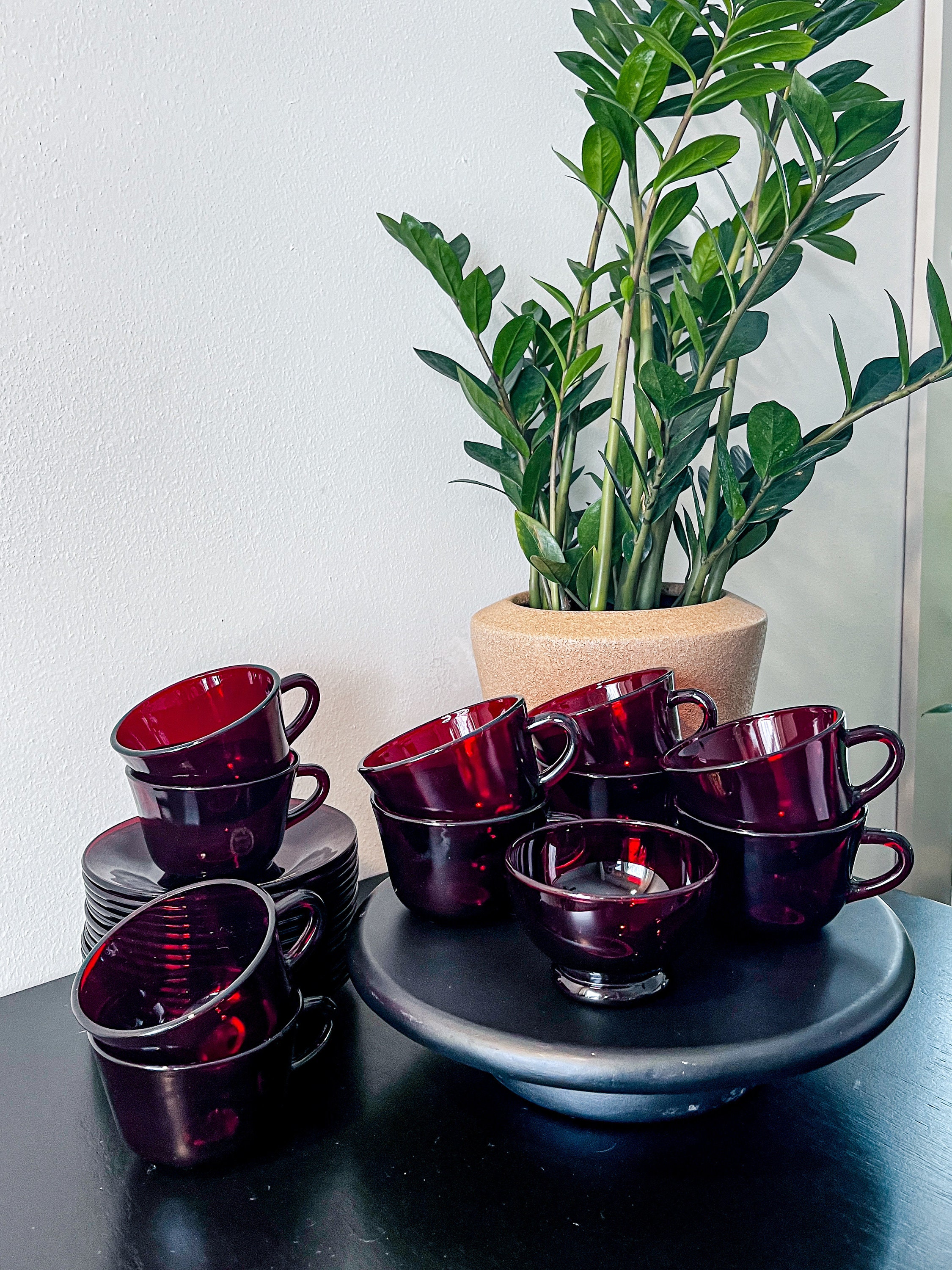 Anchor Hocking Royal Ruby Anchorglass Teacups and Saucers - Etsy