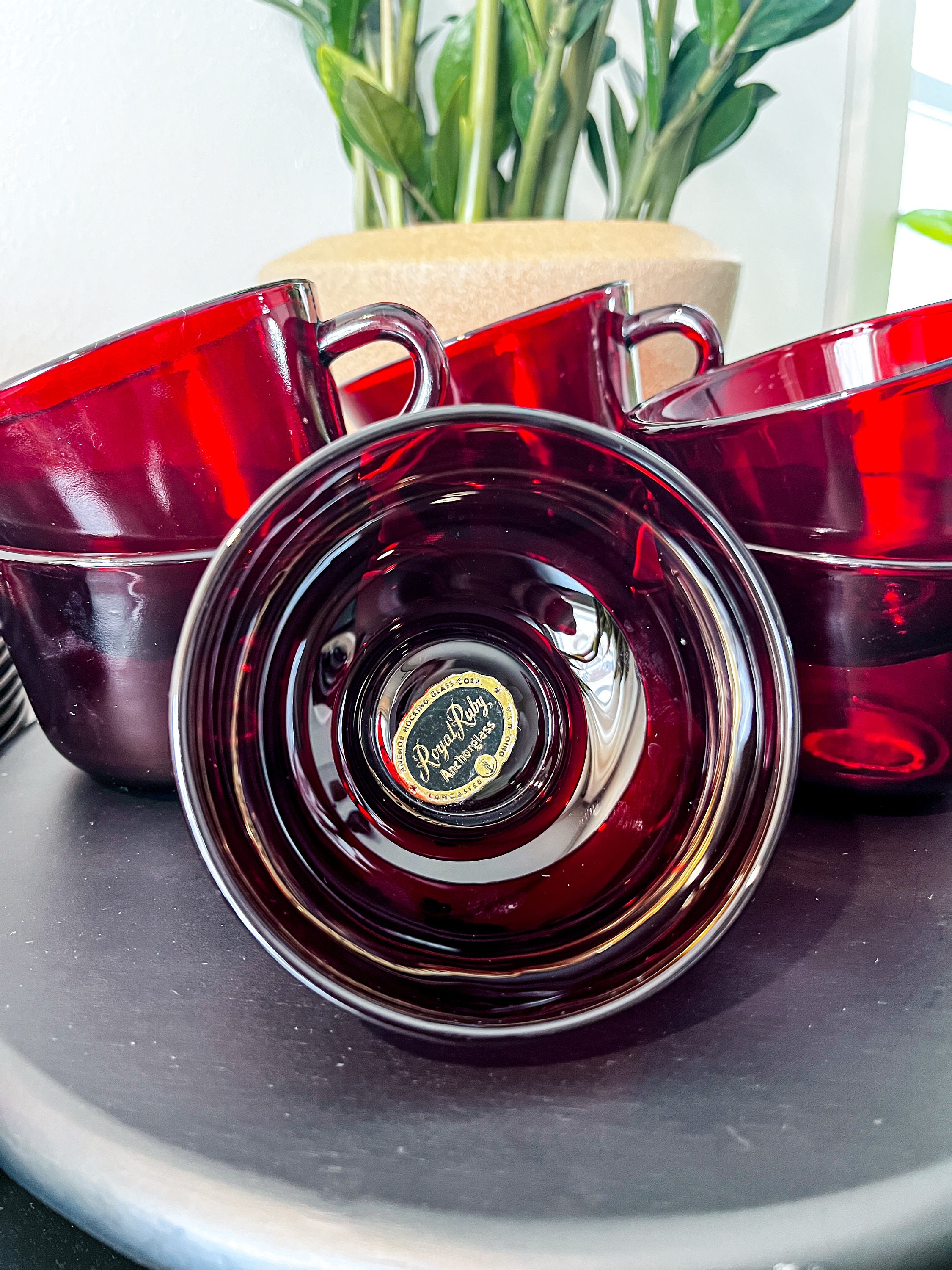Anchor Hocking Royal Ruby Anchorglass Teacups and Saucers - Etsy