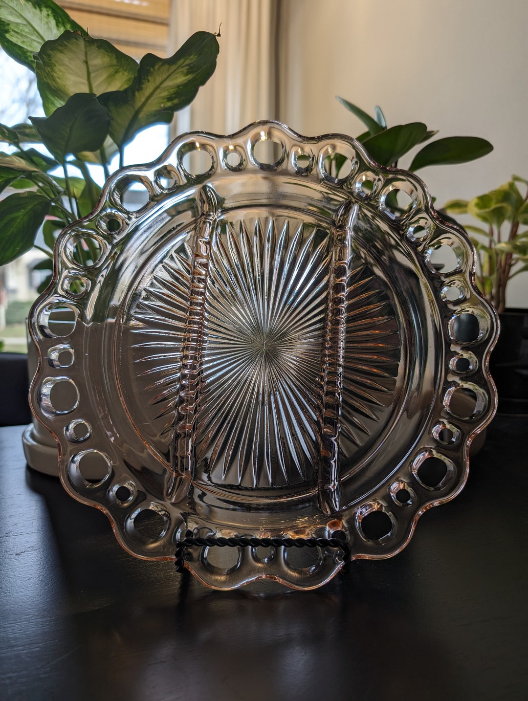 Anchor Hocking Old Colony Pink Depression Glass Lace Edge 3 Part Relish ...