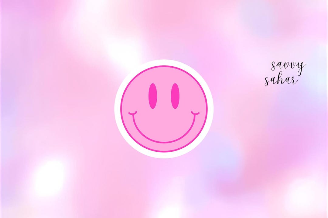 Pink Smiley Face Vinyl Sticker - Etsy