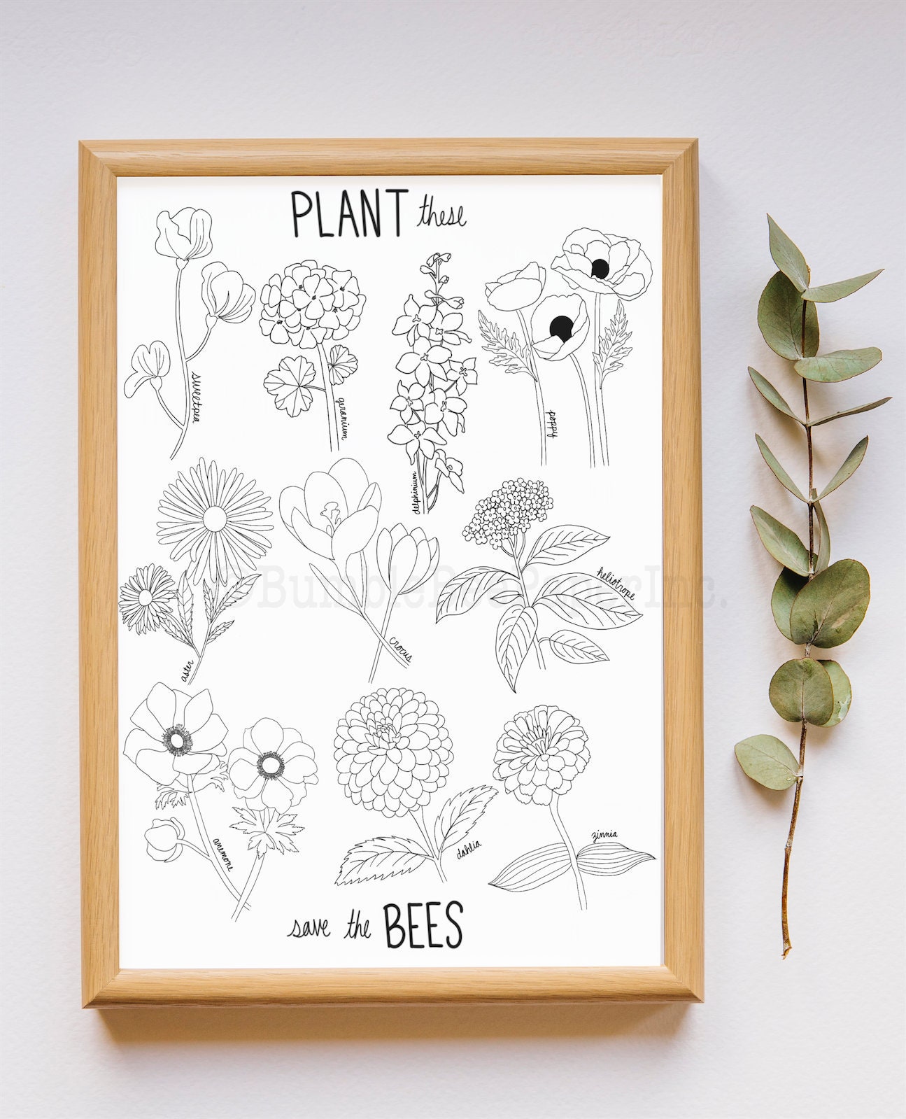 Plant These Save the Bees Coloring Page/wall Art - Etsy
