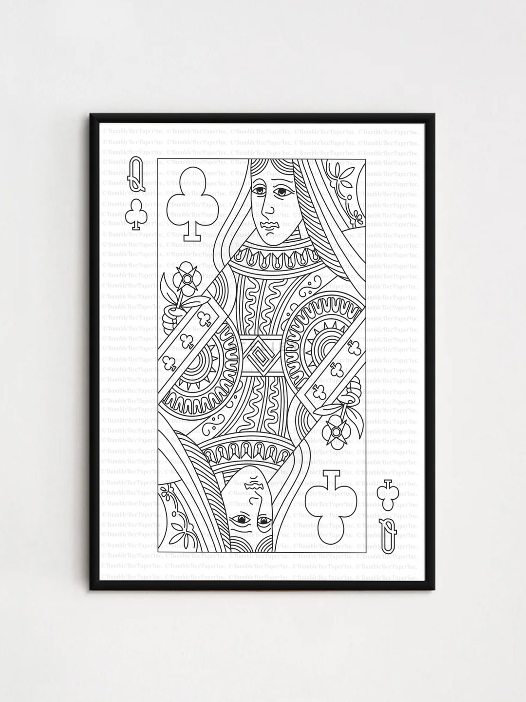 Queen of Clubs Playing Card Coloring Page/wall Art - Etsy