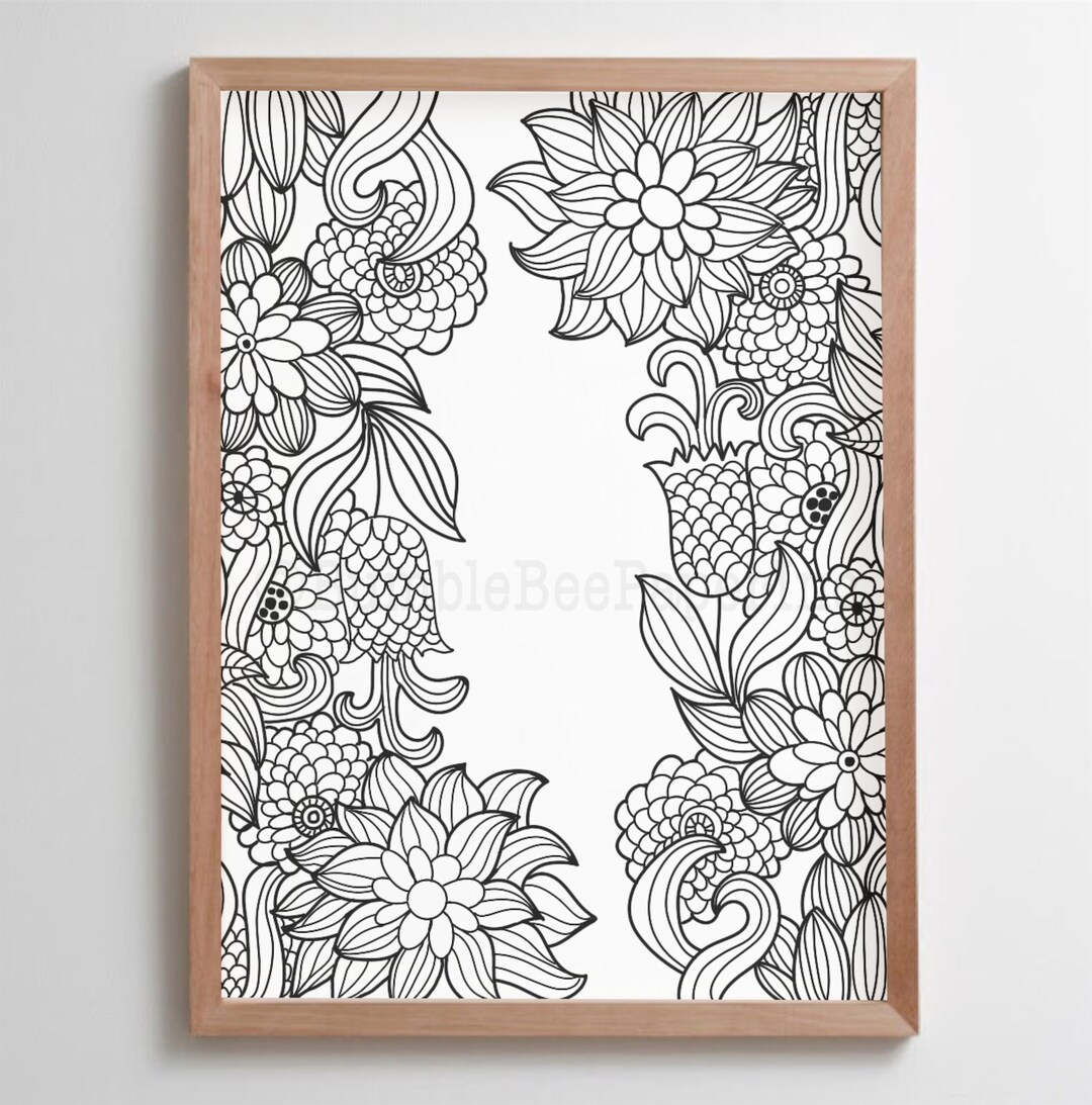 Flower Border Coloring Page/wall Art - Etsy
