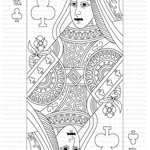 Queen of Clubs Playing Card Coloring Page/wall Art - Etsy