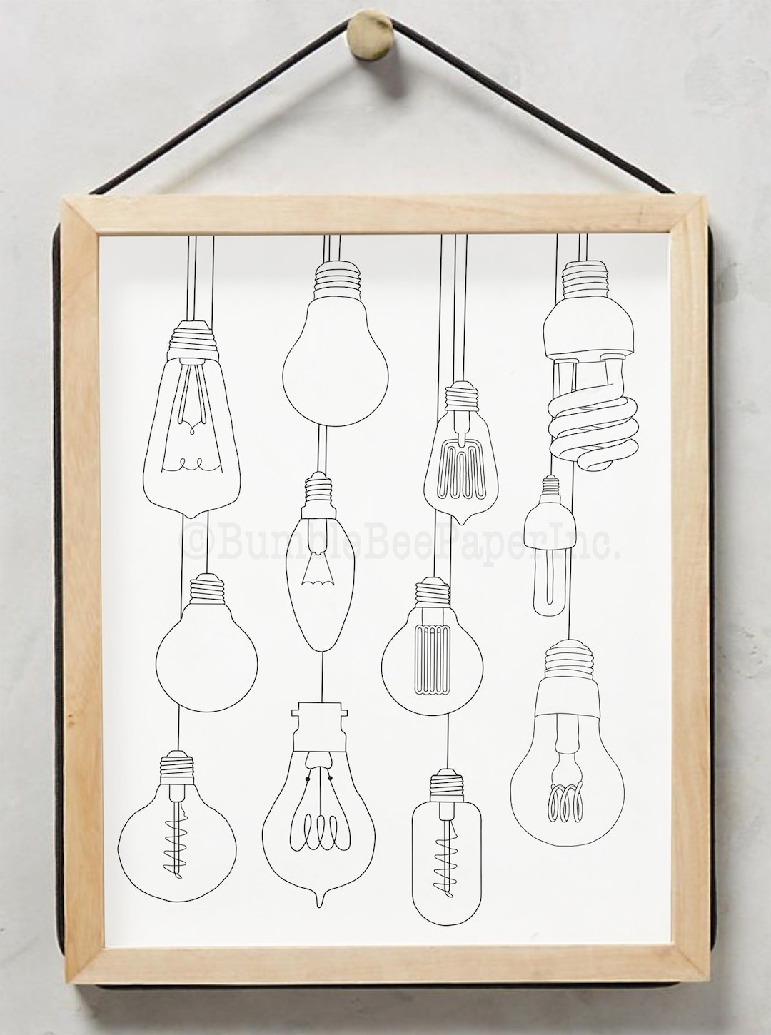Hanging Light Bulbs Coloring Page/wall Art - Etsy