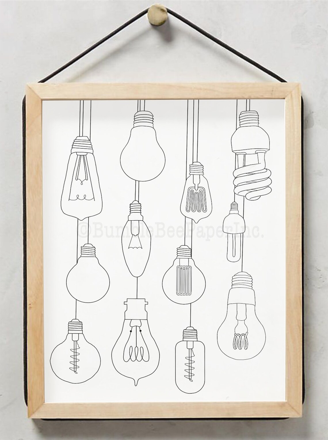 Hanging Light Bulbs Coloring Page/wall Art - Etsy New Zealand