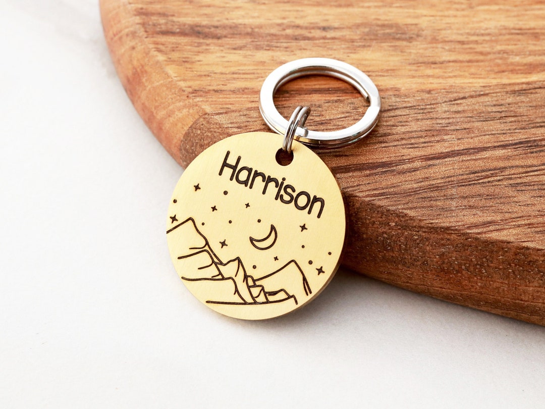 Starry Night Pet Tag • Moon & Star Pet ID • Star Dog Tag • Celestial ...