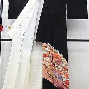 TO002, Vintage Kuro-tomesode, Kimono Length 157cm, Juni-hitoe, Black ...
