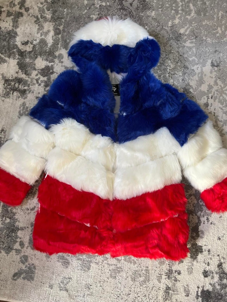 Cruella De Bills Buffalo Faux Fur Coat Red White and Blue - Etsy Australia