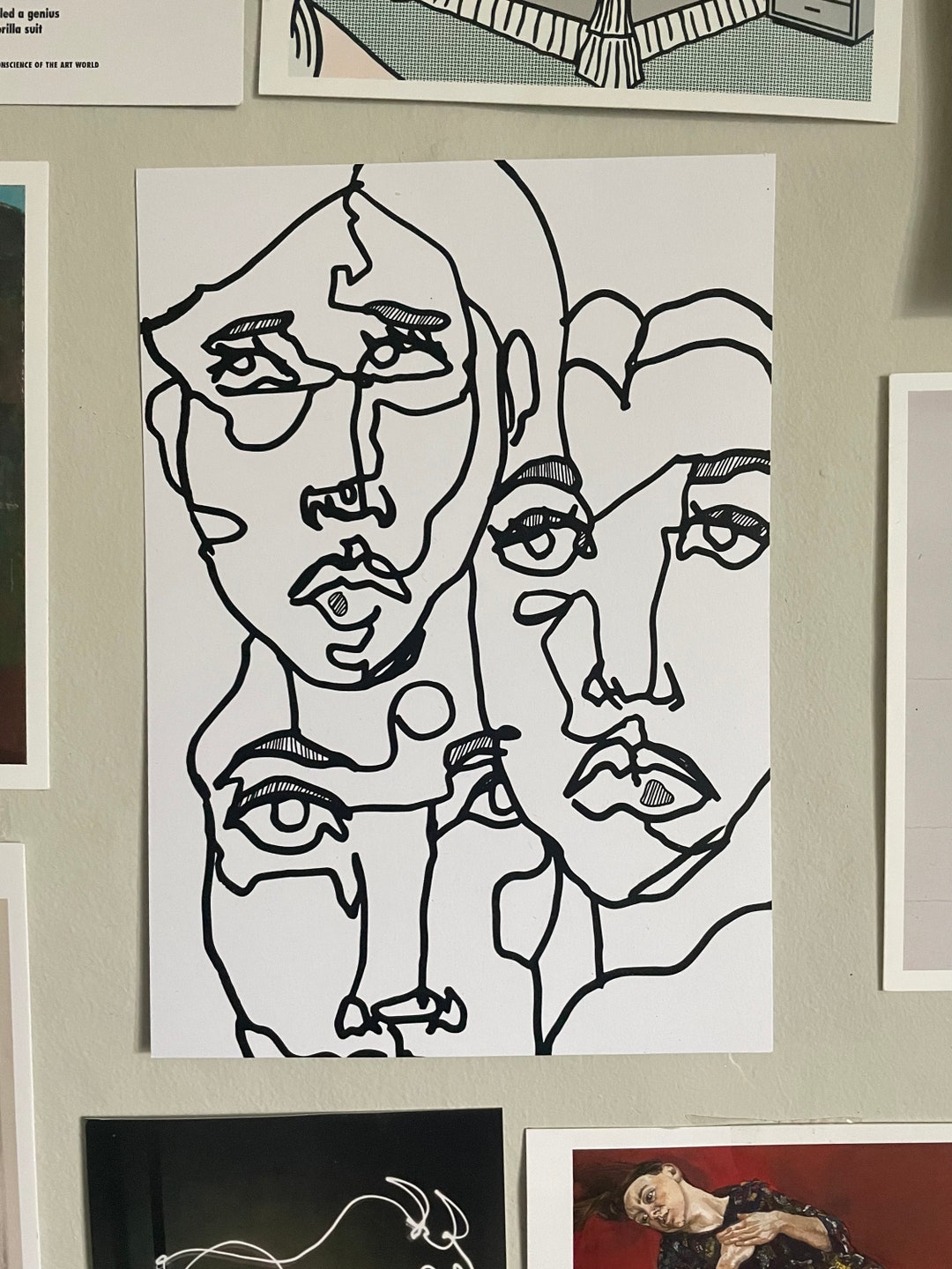 A5 Sad Faces Portrait, Continuous Line Art Print (digital Print) - Etsy
