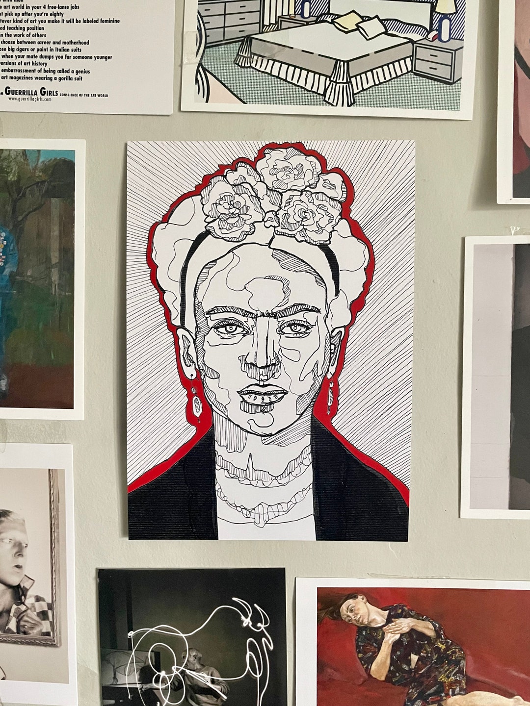 A5 Frida Kahlo Print, Illustration, Black Line Drawing, Portrait - Etsy