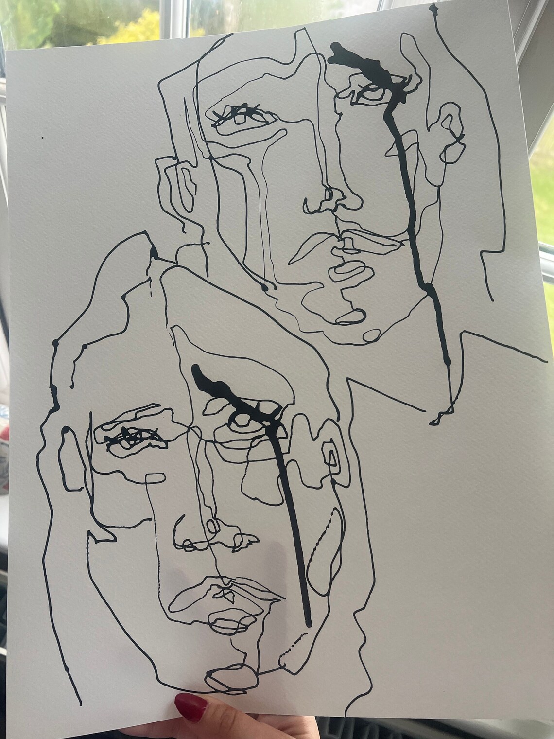 A3 Abstract Hand Drawn Ink Faces, Continuous Line Original Artwork - Etsy