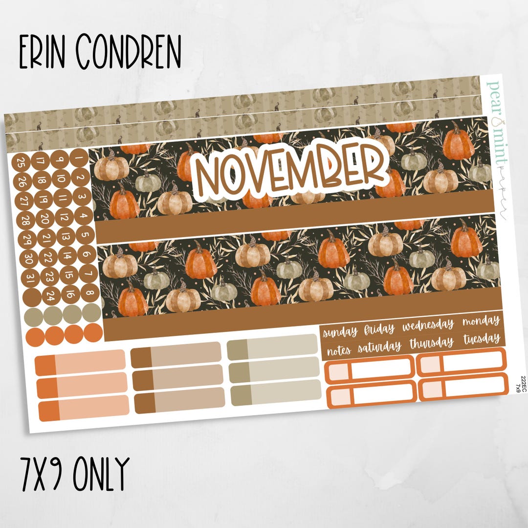 222 7x9 Erin Condren, ECLP Kit, Planner Stickers, November Monthly Kit ...