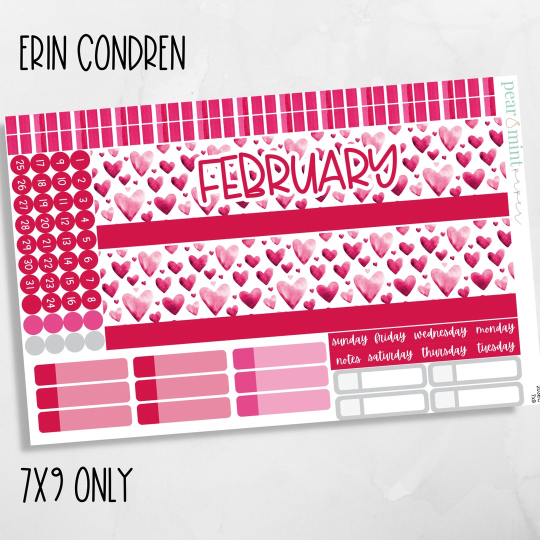203 7x9 Erin Condren, ECLP Kit, Planner Stickers, February Monthly Kit ...