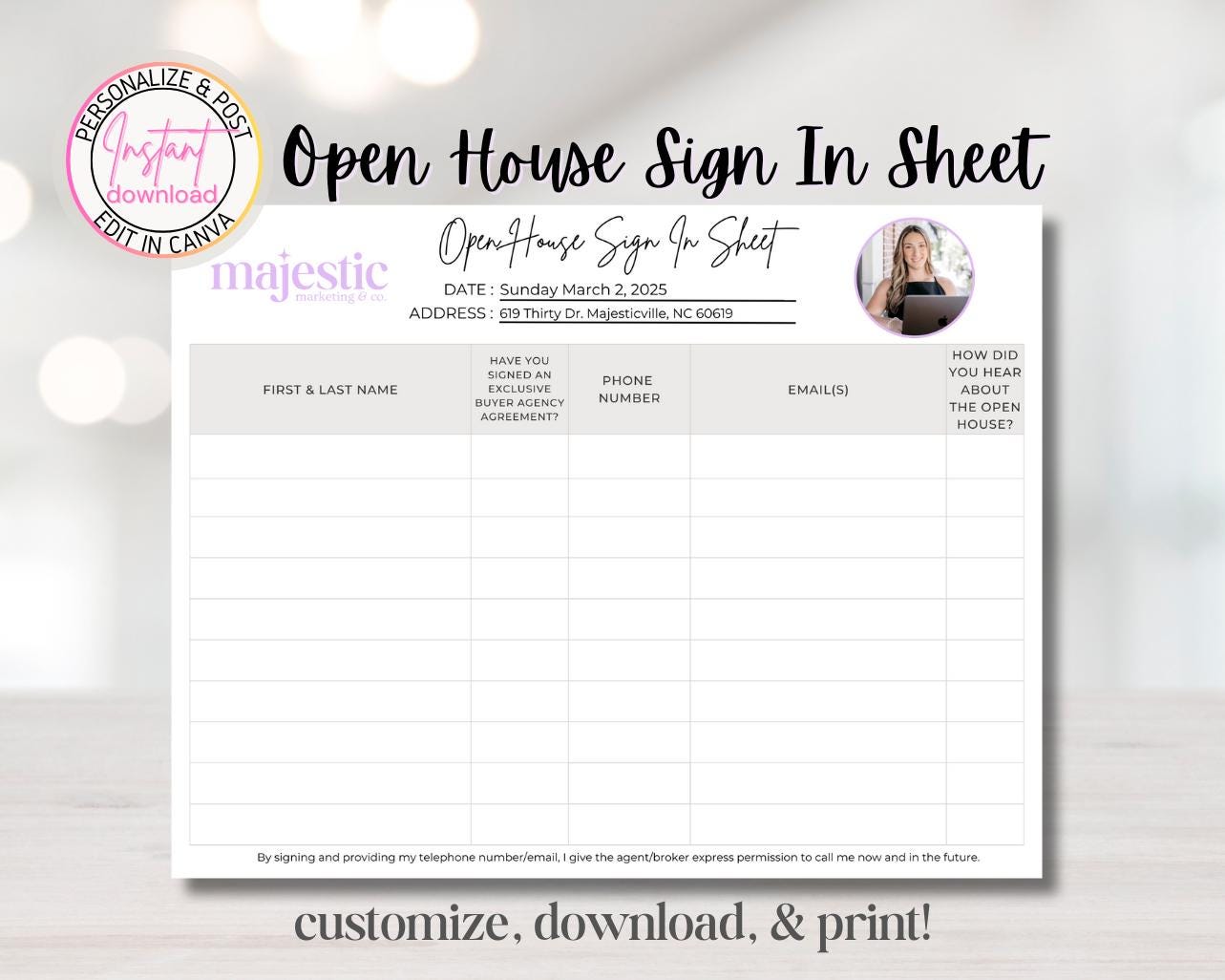 Open House Sign in Sheet Editable Canva Template & Pdfs, Real Estate ...