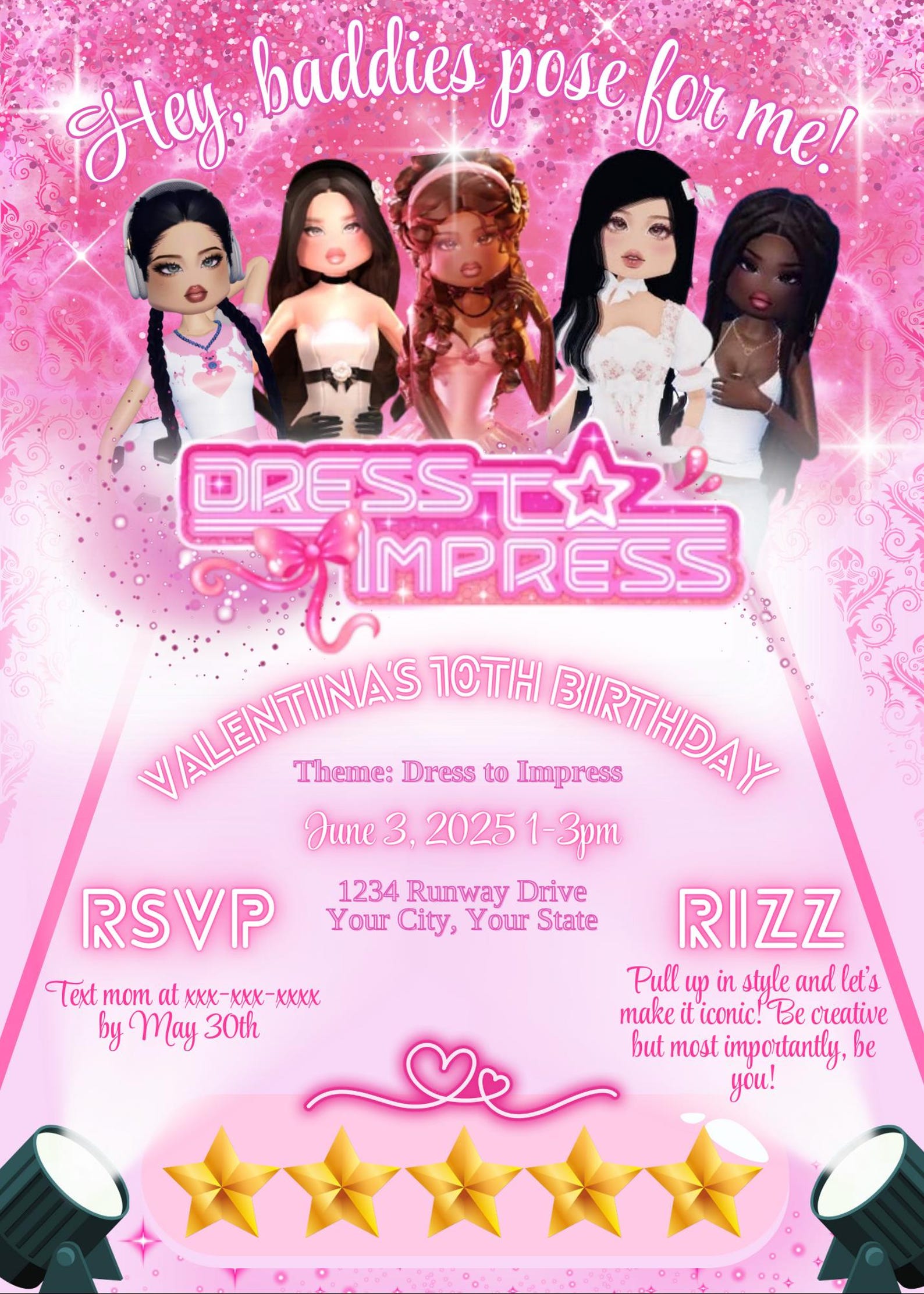 ROBLOX Gen Alpha Dress to Impress Inspired Digital Invitation - Etsy