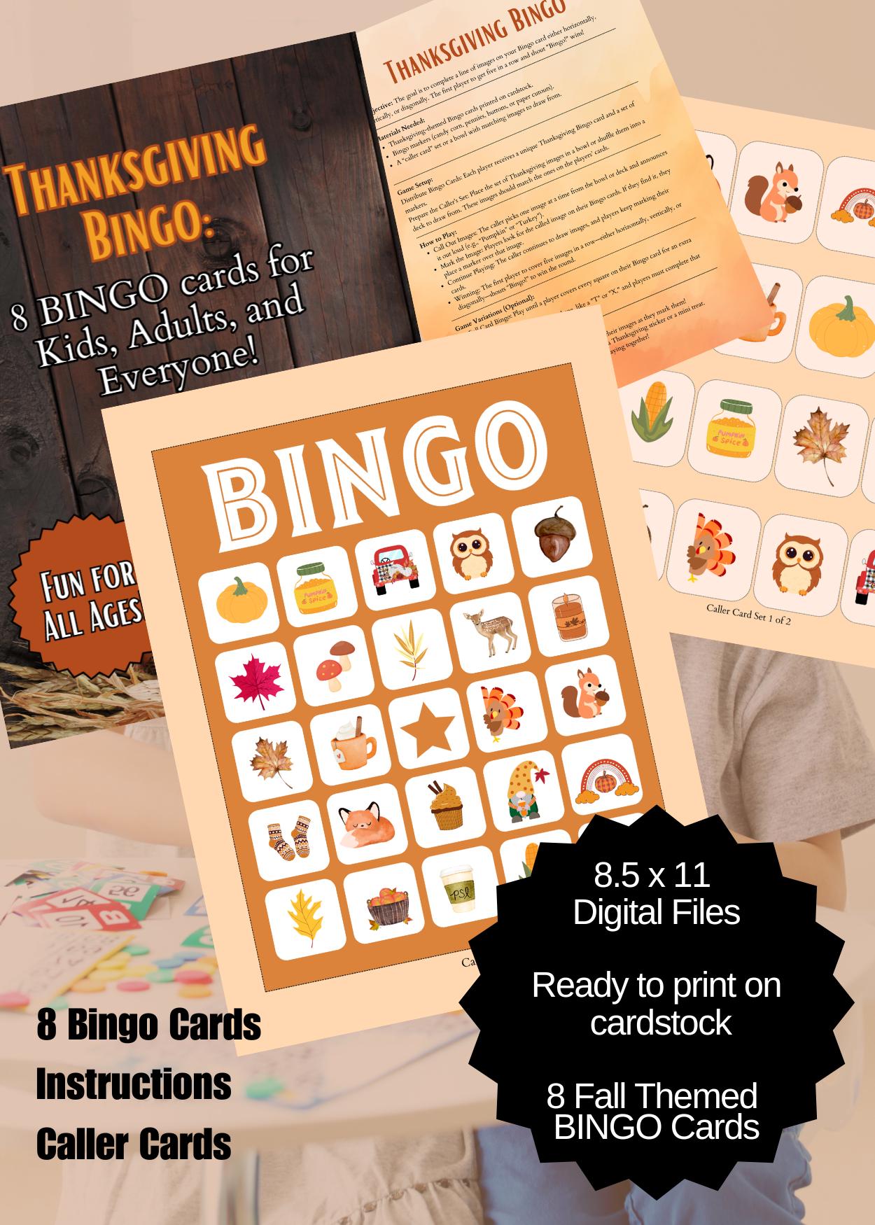 THANKSGIVING BINGO No Phone Fun Kid Games Adult Games - Etsy