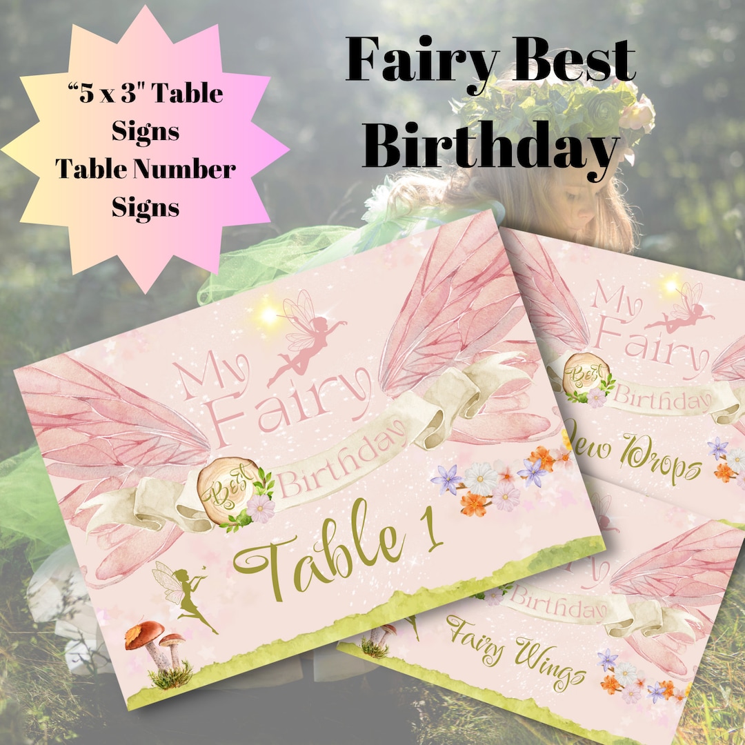My FAIRY BEST Party Table Signs With Table Numbers My Fairy First Party ...