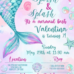 CUSTOM WATERCOLOR Mermaid Splish Splash Invitation Digital Invitation ...
