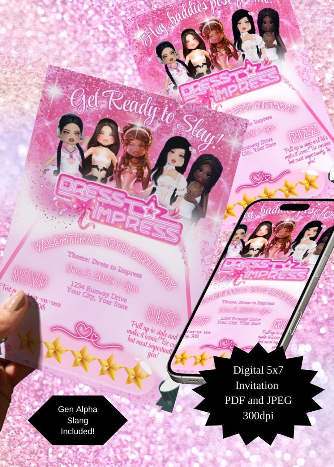 ROBLOX Gen Alpha Dress to Impress Inspired Digital Invitation - Etsy