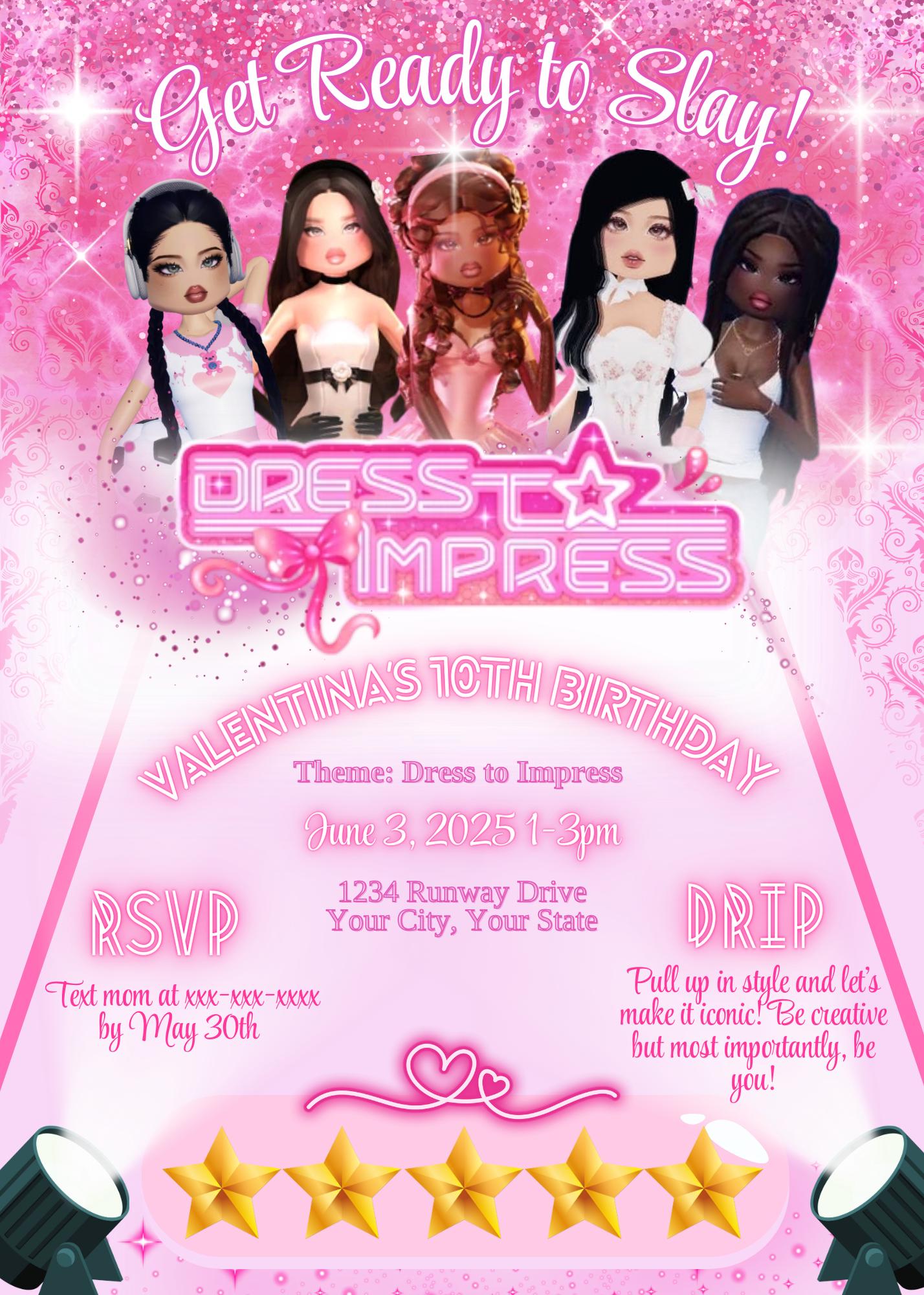 ROBLOX Gen Alpha Dress to Impress Inspired Digital Invitation - Etsy