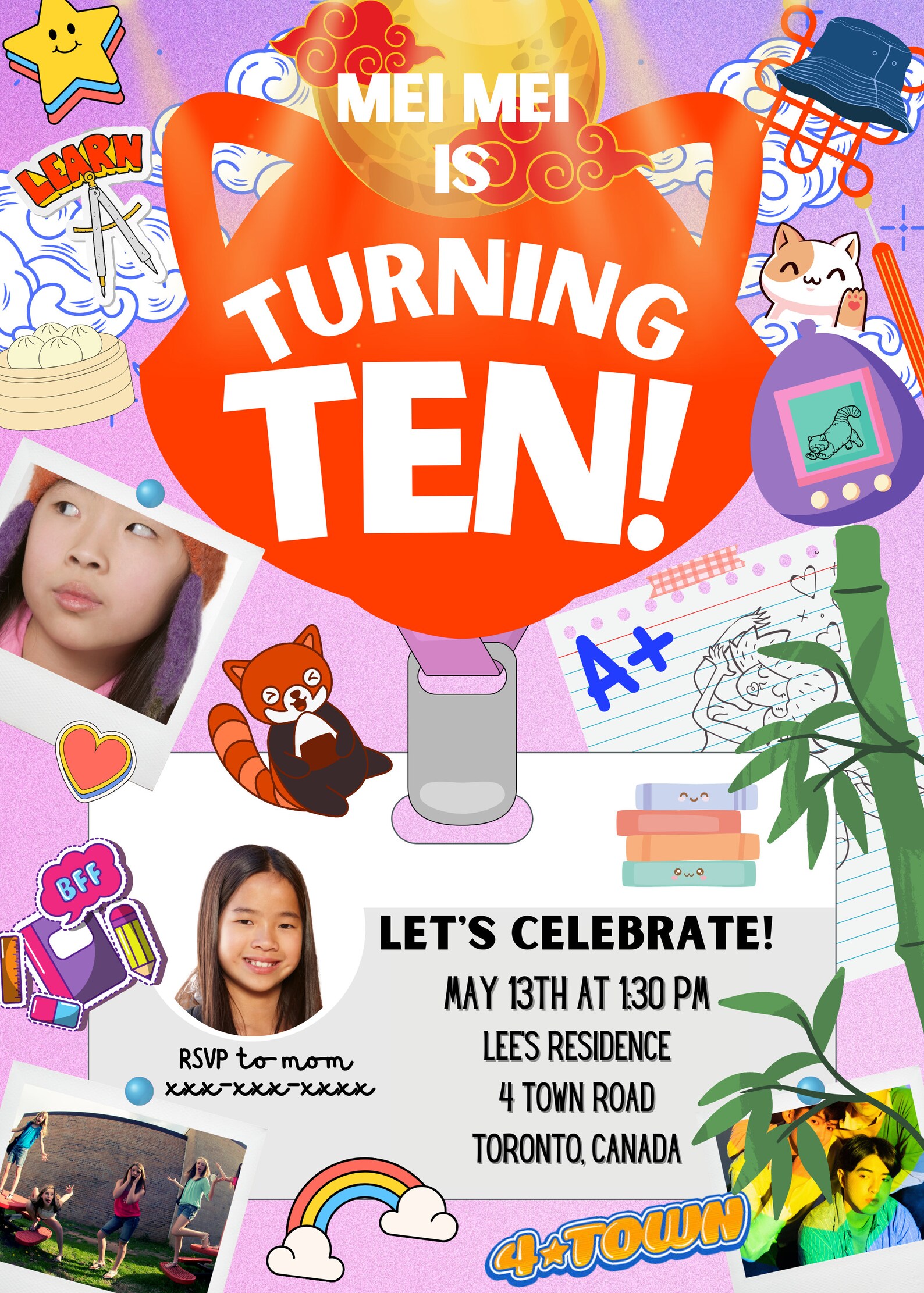 TURNING RED Inspired Digital Birthday Invitation Red PANDA With Photos ...