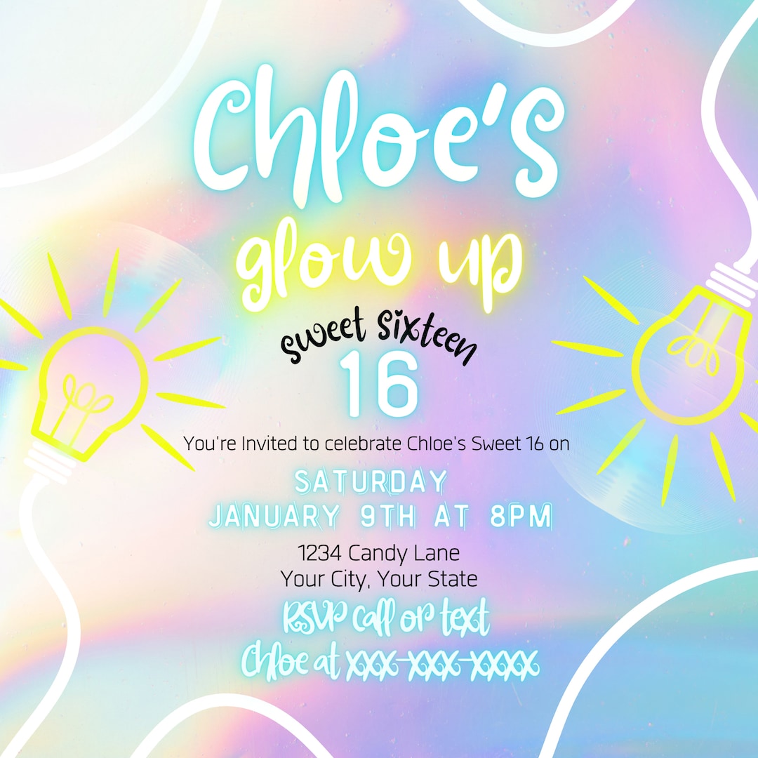 Iridescent Glow up Teen Invitation TIKTOK Digital - Etsy
