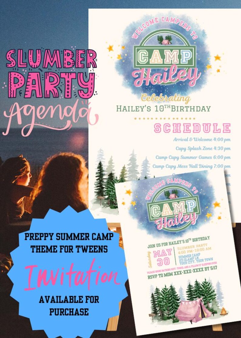 Summer Camp Slumber Party Schedule Sign 18 X 24 Printed or Digital Sign ...