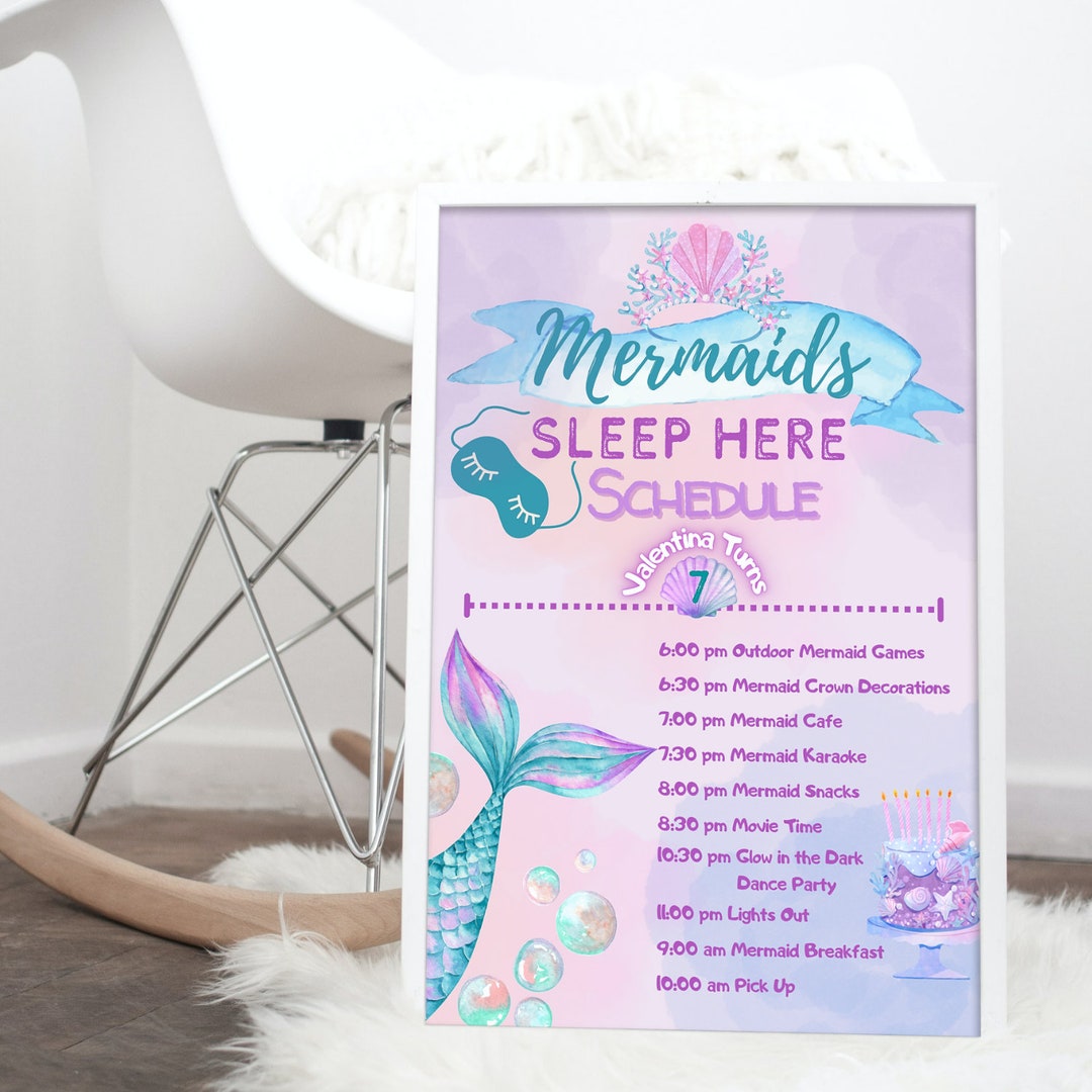 Mermaid Sleepover Slumber Party Schedule Digital Design or Printed ...