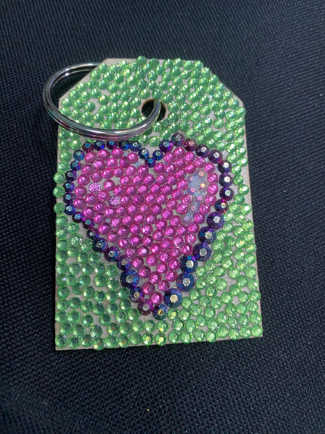 Pink Heart Rhinestone Keychain - Etsy