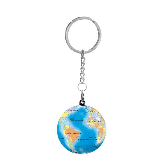 Jigsaw Puzzle Key Chain 24 Pieces: Blue Globe 3D Premium | Etsy