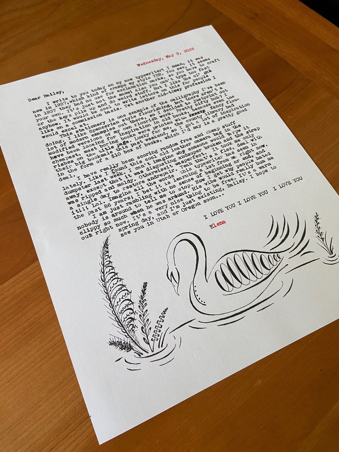 Custom One Page Typewritten Letter for Birthdays, Anniversaries, and ...