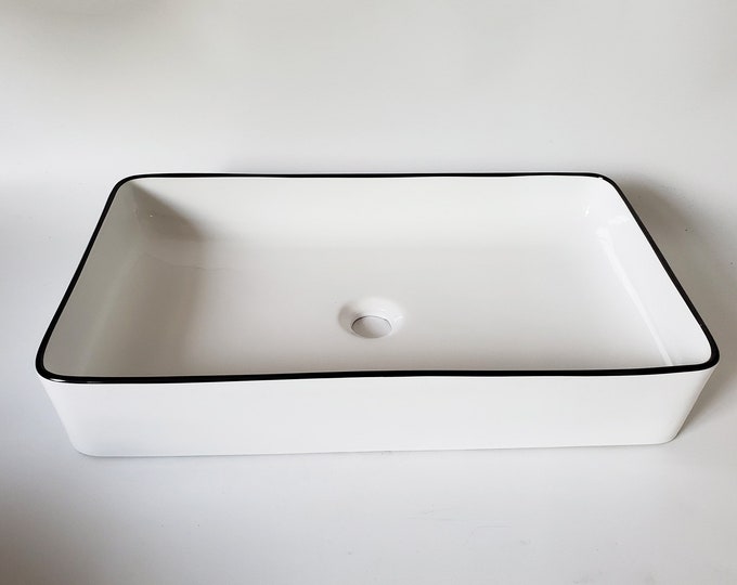 White Rectangular Vessel Sink | Ceramic Countertop Sink | Bathroom ...